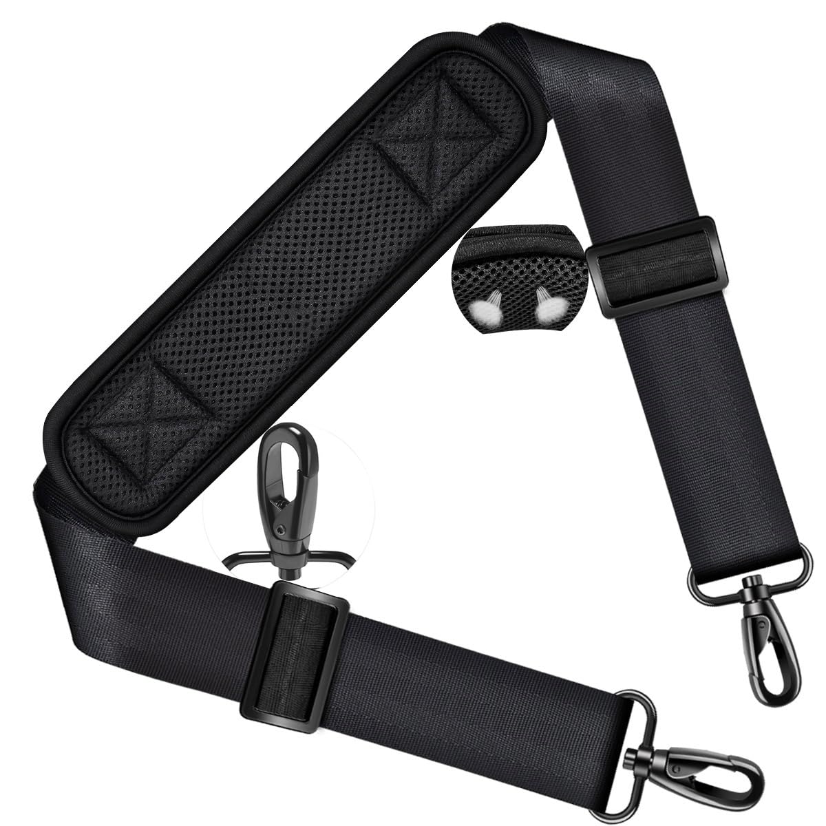 ZINZ Shoulder Strap 58" Universal Handbag Strap with Ultra-Thick Fixed Padded and Dual Balanced Adjustable Buckles Shoulder Crossbody Strap for Briefcase Messenger Bag Laptop Bag Luggage，Black
