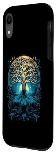 iPhone XR Odin Tree of Life Viking Valhalla Pagan Blue and Yellow Case