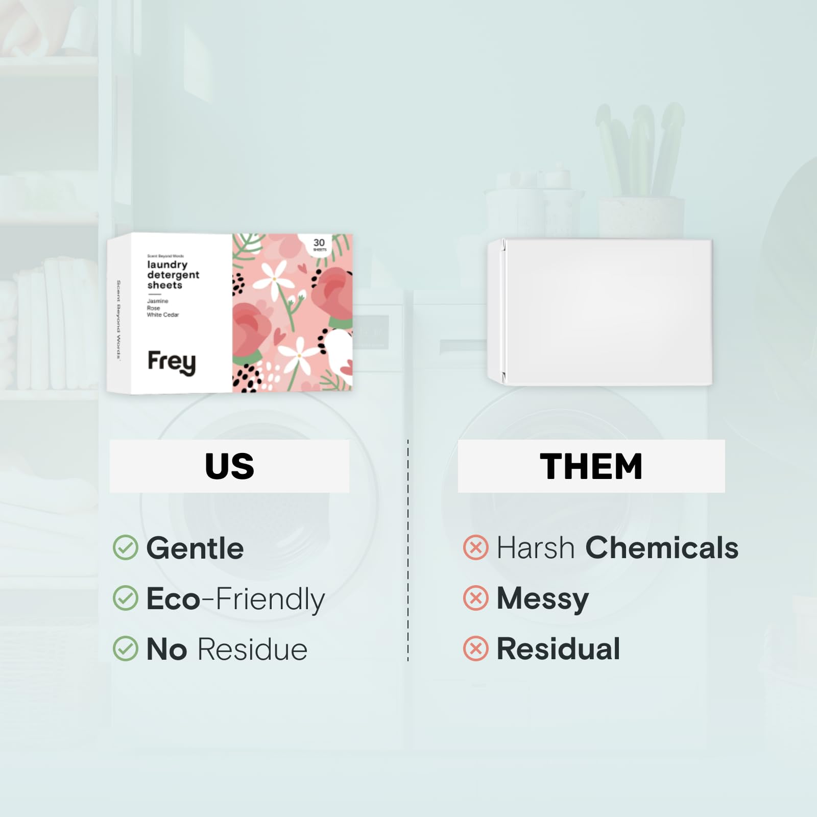 FREY Laundry Detergent Sheets – Jasmine Rose Scent | Plant-Derived | 60 Sheets (Pack of 2)