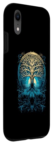 iPhone XR Odin Tree of Life Viking Valhalla Pagan Blue and Yellow Case