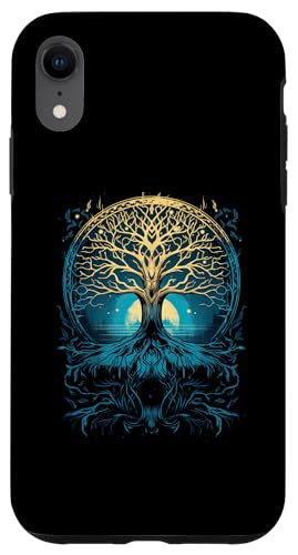 iPhone XR Odin Tree of Life Viking Valhalla Pagan Blue and Yellow Case