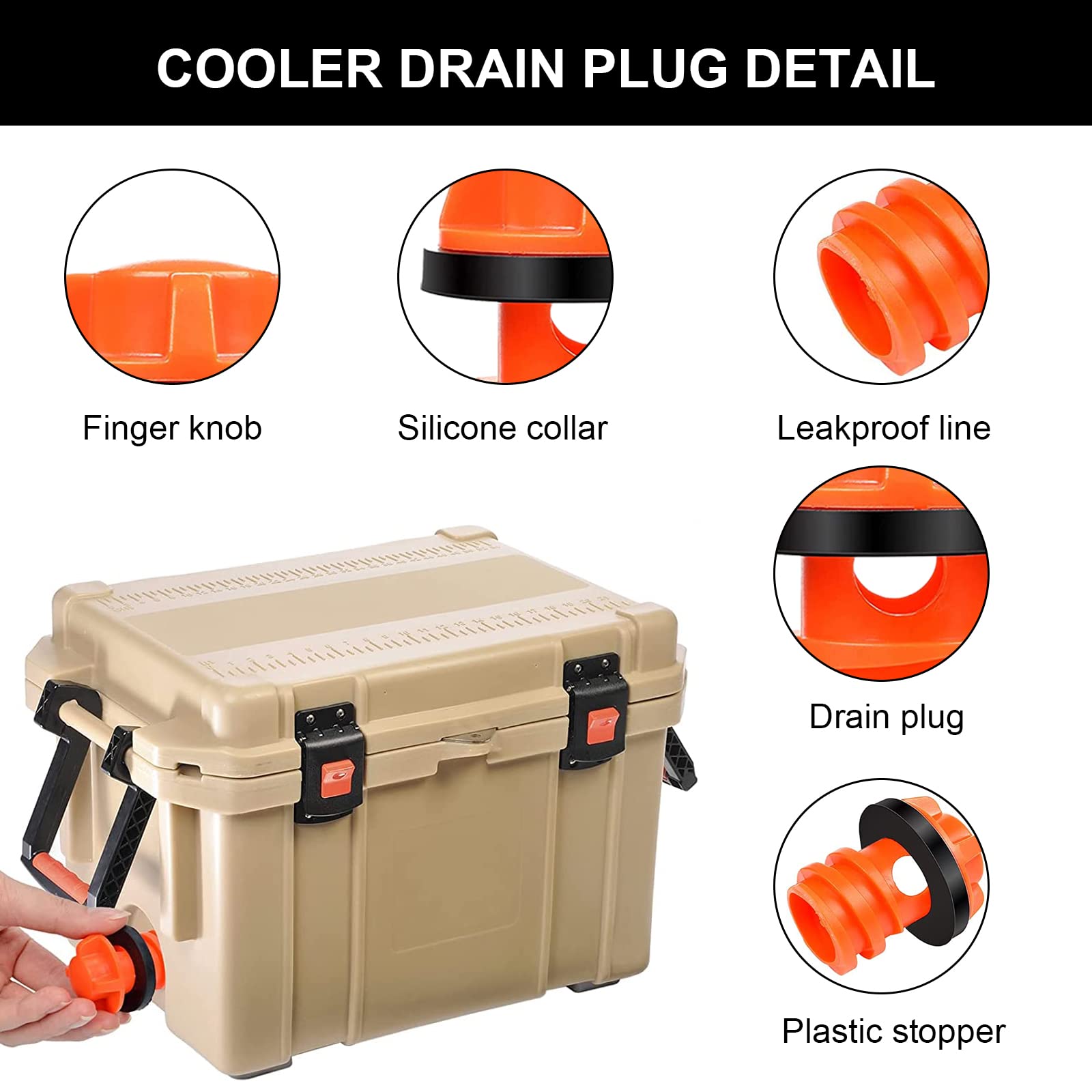 4 Pack For Yeti Cooler Plug Replacement Accessories, Yeti Drain Plug Cooler Drain Plugs Replacement Parts Compatible with Yeti's Line of Roadie, Tundra, and Tank Coolers Fit ORCA Coolers (Orange)