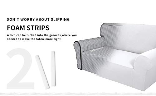 Easy-Going Fleece Stretch Sofa Slipcover Spandex Non-Slip Soft Couch Sofa Cover, Washable Furniture Protector with Anti-Skid Foam and Elastic Bottom for Kids, Pets(Loveseat, Snow White)
