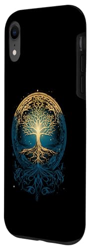 iPhone XR Odin Tree of Life Viking Valhalla Pagan Blue and Yellow Case
