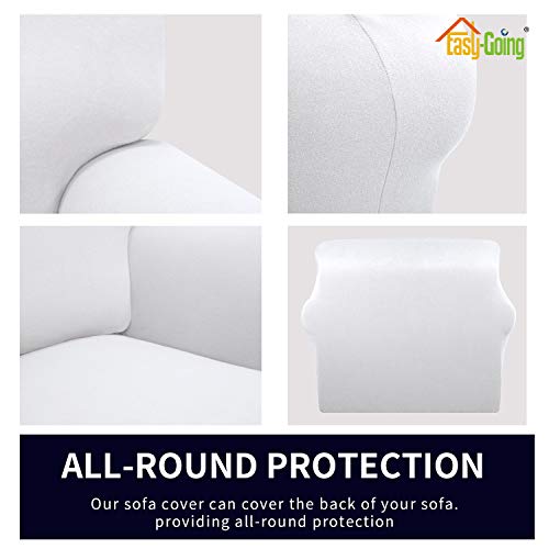 Easy-Going Fleece Stretch Sofa Slipcover Spandex Non-Slip Soft Couch Sofa Cover, Washable Furniture Protector with Anti-Skid Foam and Elastic Bottom for Kids, Pets(Loveseat, Snow White)