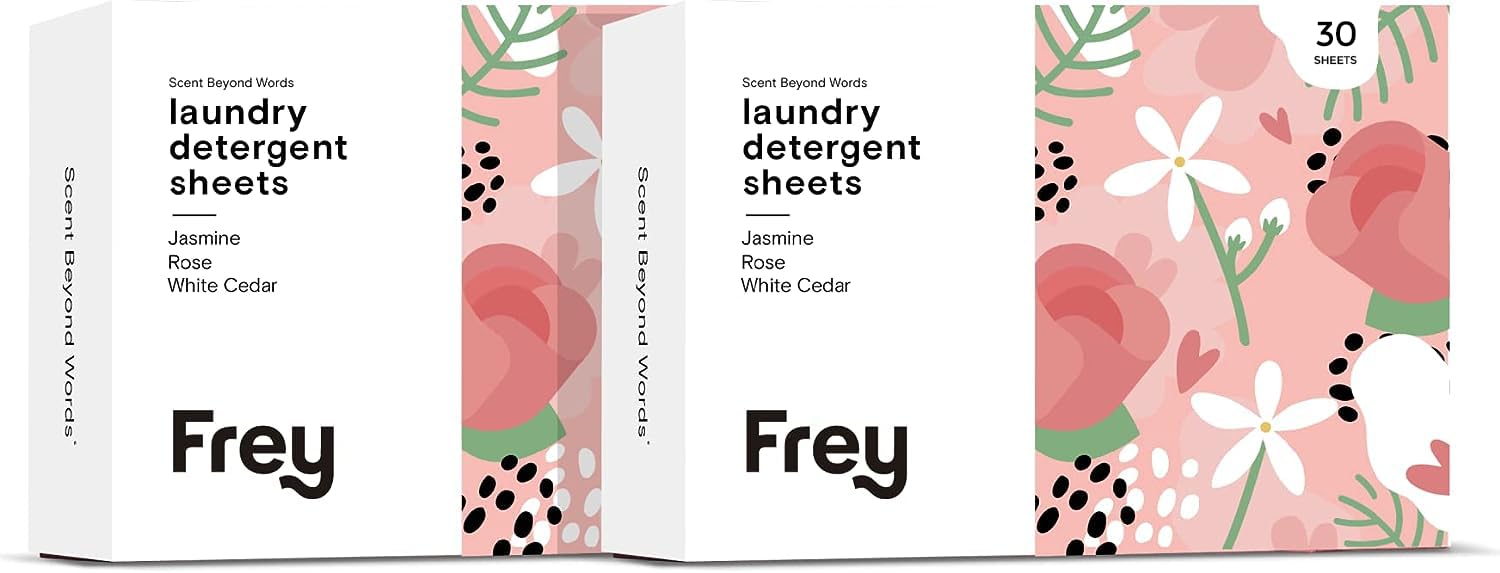 FREY Laundry Detergent Sheets – Jasmine Rose Scent | Plant-Derived | 60 Sheets (Pack of 2)