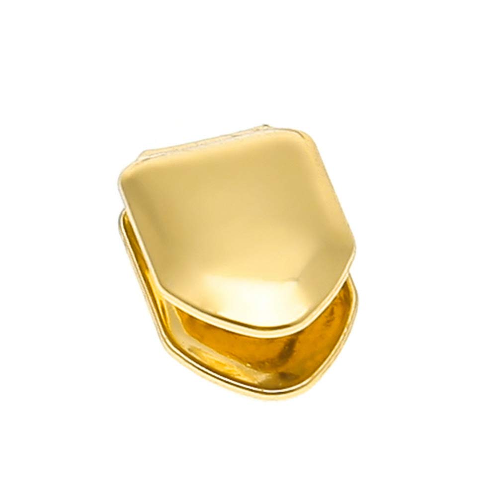 TCOTBE 2 Pieces 14K Plated Gold Grillz Mouth Teeth, Hip Hop Teeth Plain, Top Tooth Single Grill Cap for Teeth Mouth, Party Accessories Teeth Grills (Color : Gold)