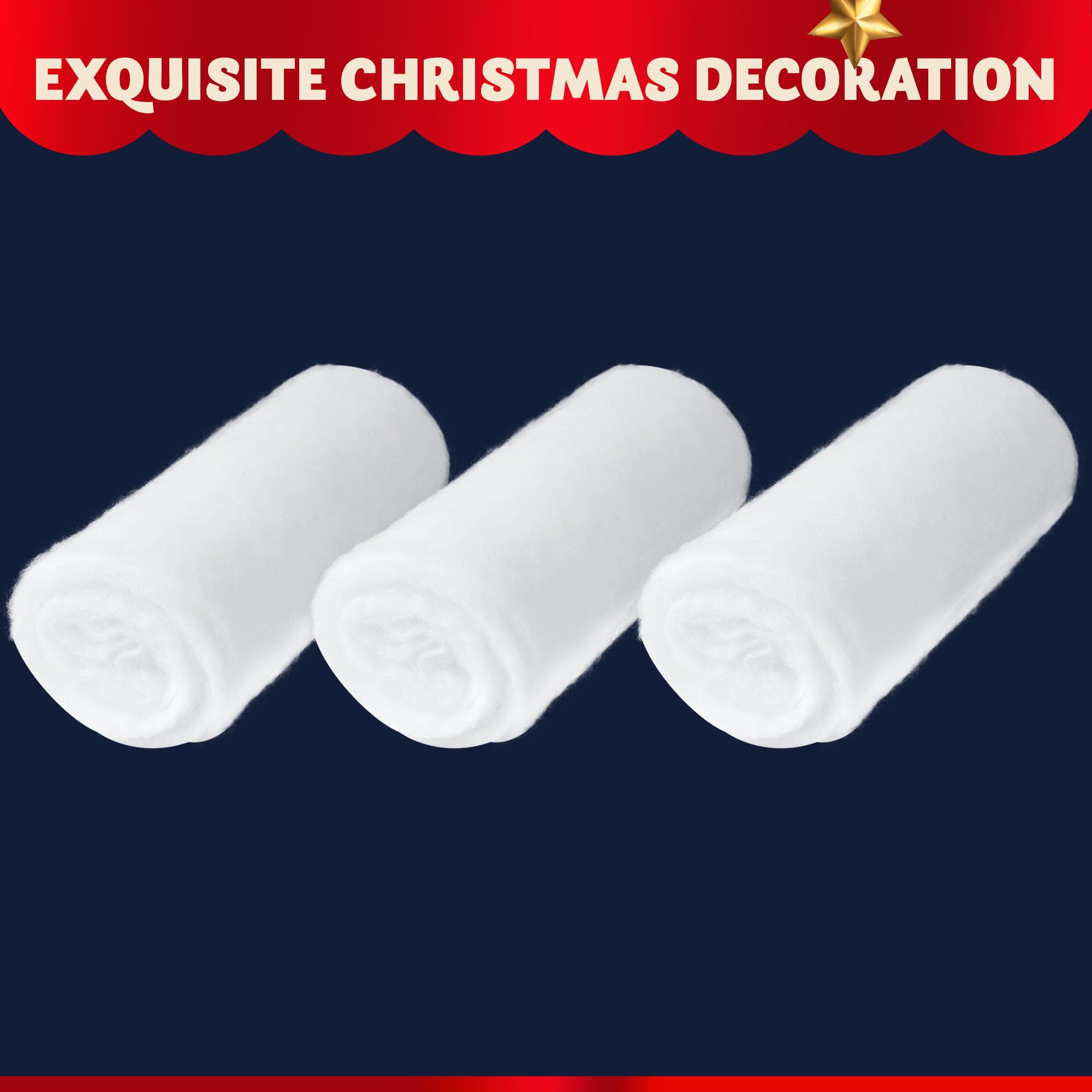 JOYIN Christmas Snow Blanket Roll (15In x 10Ft), 3 Pcs Soft Thick Artificial Snow Blanket, Snow Rolls, Snow Sheets, Fake Snow Cotton Fabric for Holiday Winter Christmas Table Decorations
