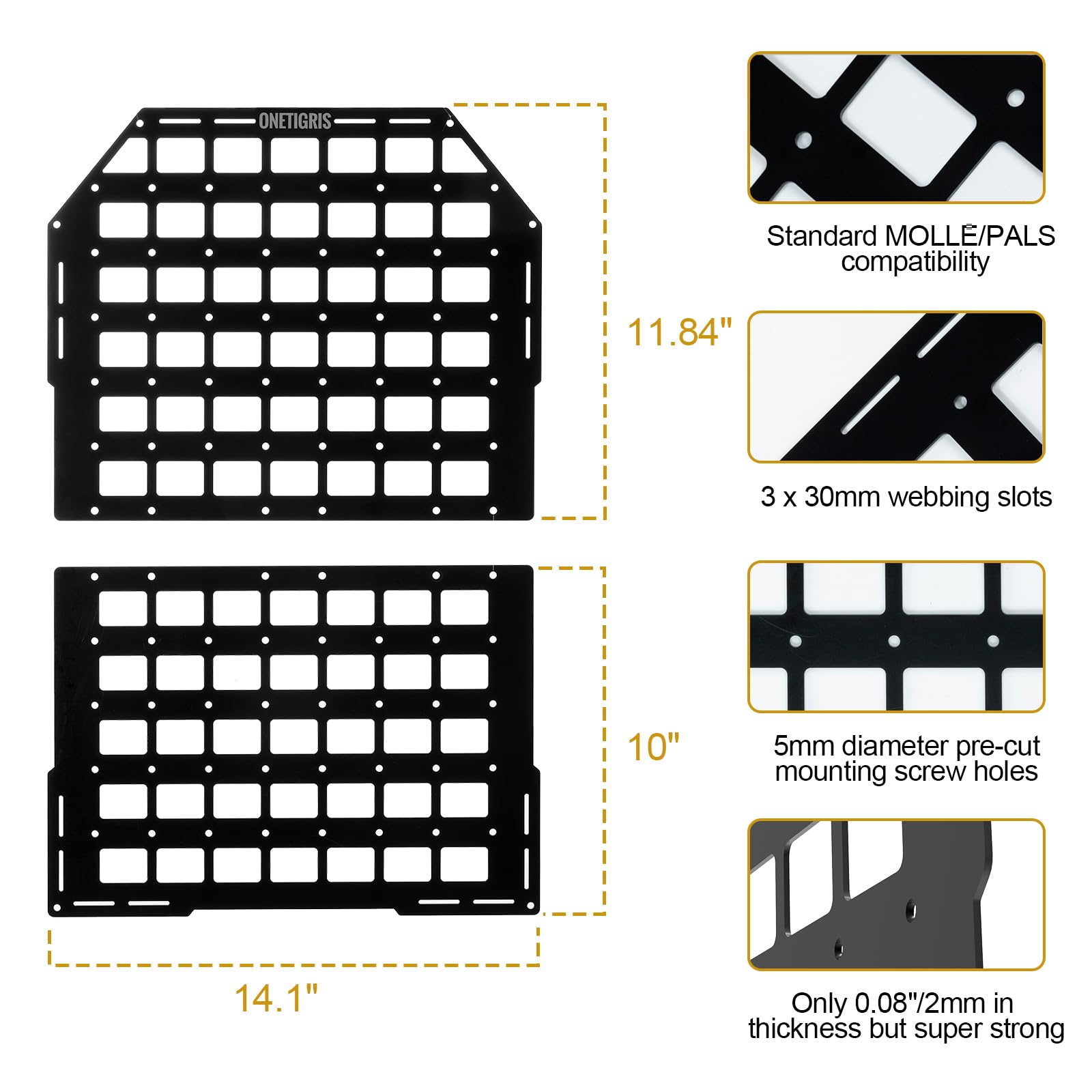 OneTigris Molle Seat Back Organizer, Tactical Rigid MOLLE Car Panel, Fiberglass Universal Car Seat Cover Back Seat Organizer for Vehicles Trucks Cars Mount Rack for Modular Storage & Display