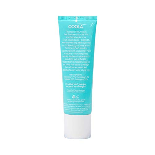 COOLA Organic Face Sunscreen SPF 50 Sunblock Lotion, Dermatologist Tested Skin Care for Daily Protection, Vegan and Gluten Free, White Tea, 1.7 Fl Oz