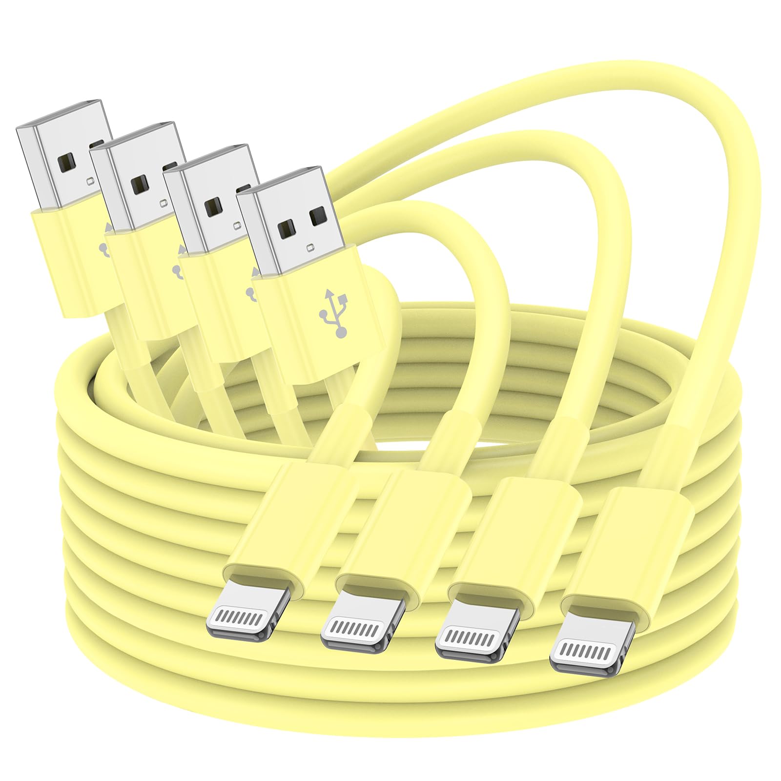 FGUIME 4Pack Long iPhone Charger Cord 10 ft, [Mfi Certified] Charging Cable, Lightning Cable to USB Compatible with iPhone 14 13 12 11 Pro Max XR XS X 8 7 6 Plus SE 5S iPad and More - Yellow