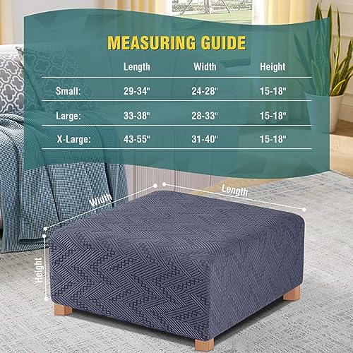 Ruaozz Ottoman Covers Slipcover Rectangle Footrest Stool Cover Ottoman Slipcovers Storage Stool Ottoman Cover Soft Stretch Jacquard Washable with Elastic Straps Bottom（Large, Grey