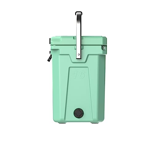 CAMP-ZERO 16L Tall Cooler/Ice Chest with 2 Molded-in Cup Holders & Folding Aluminum Handle | Thick Walled, Freezer Grade Cooler with Secure Locking System & Removable Divider (Mint Green)