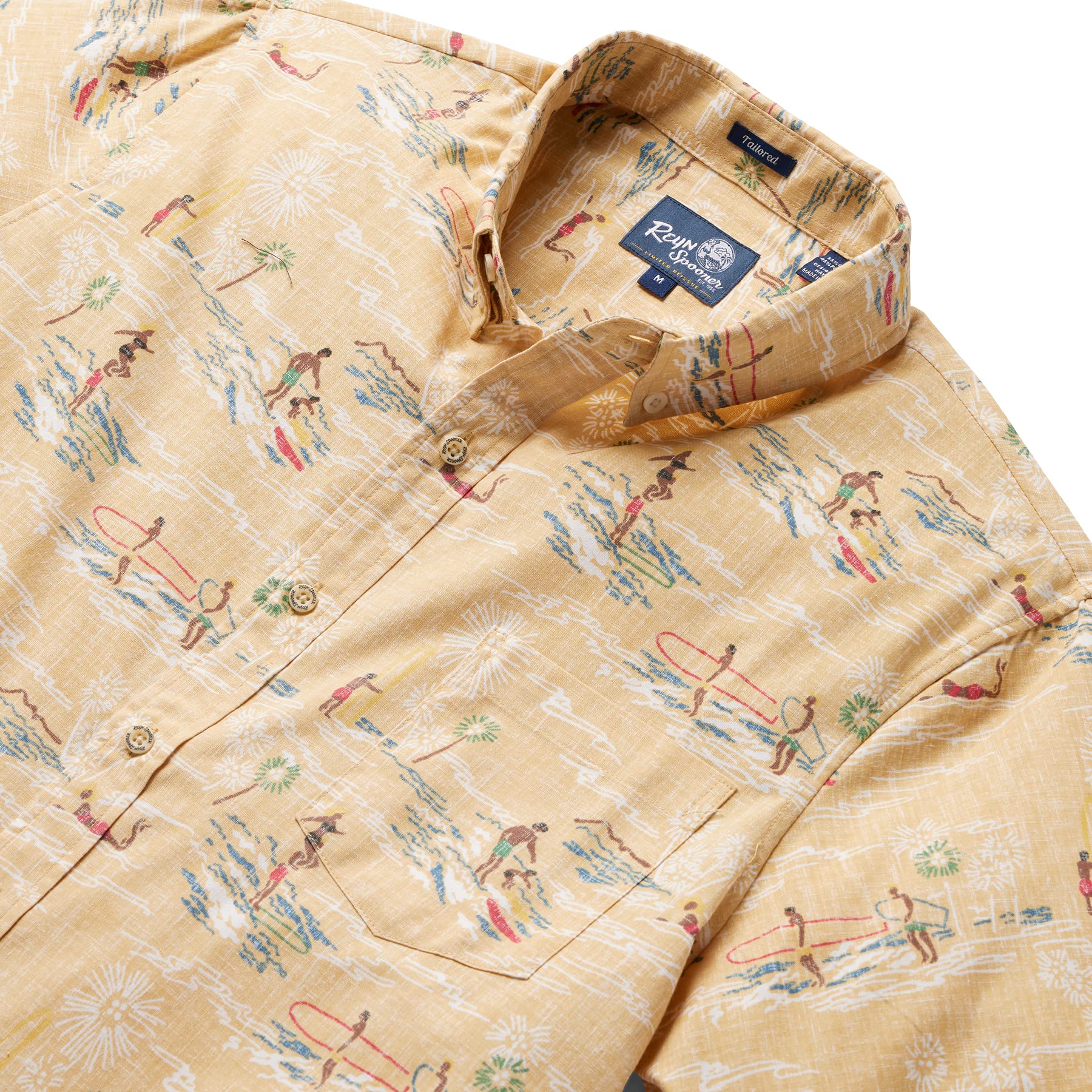 Reyn Spooner Surfer's Paradise Tailored Button Front Surfing Hawaiian Aloha Shirt, Sunset, L