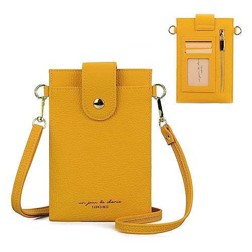 Eamom Small Cell Phone Wallet Purse Crossbody for Women Leather Slim Wallet Cellphone Crossbody Purse with Credit Card Slots (Yellow)
