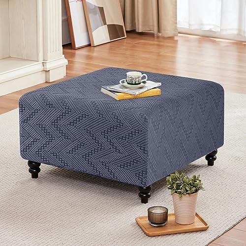 Ruaozz Ottoman Covers Slipcover Rectangle Footrest Stool Cover Ottoman Slipcovers Storage Stool Ottoman Cover Soft Stretch Jacquard Washable with Elastic Straps Bottom（Large, Grey