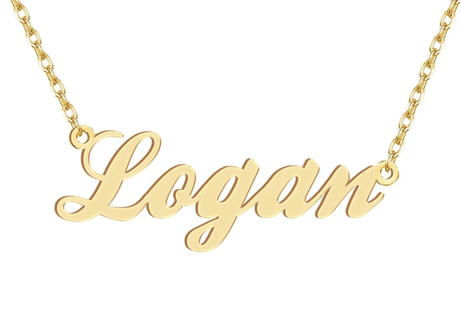 Dancing Wolf 18k Gold Plated Logan Name Necklace Stainless Steel Nameplate Necklaces Jewelry for Womens Moms