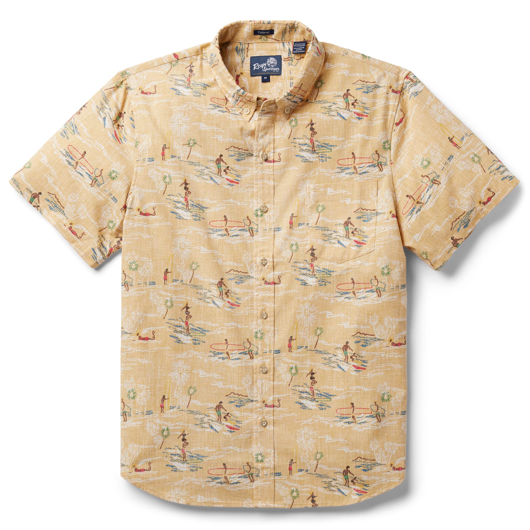 Reyn Spooner Surfer's Paradise Tailored Button Front Surfing Hawaiian Aloha Shirt, Sunset, L