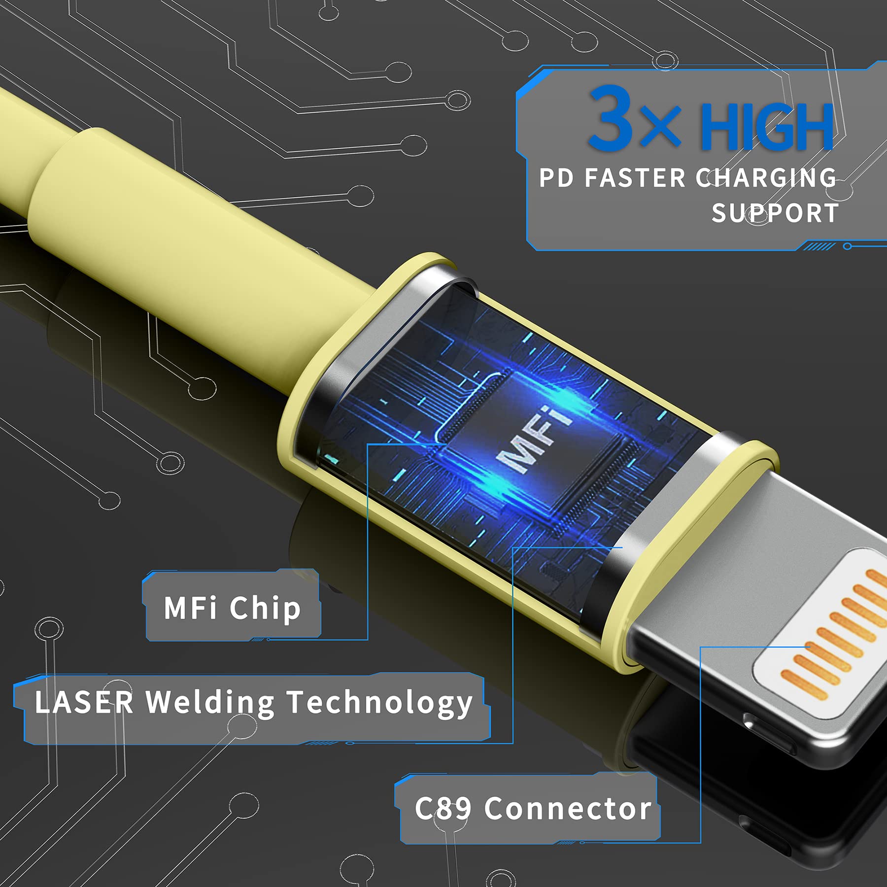 iPhone Charger, [Apple MFi Certified] 2Pack 3ft Fast Lightning Cord for Long iPhone Charger Cord, Apple Charging Cable Cord for iPhone 12/11 Pro/11/XS MAX/XR/8/7/6s/6/5S/SE iPad/Air Original Yellow