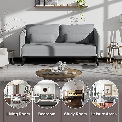 Lonkwa Loveseat Couch Sofa 59", Upholstered Couches for Living Room, Modern Fabric Love Seat, Mid Century 2 Seate Small Sofa with 2 Pillows - Small Space Office Bedroom Apartment, Light Grey