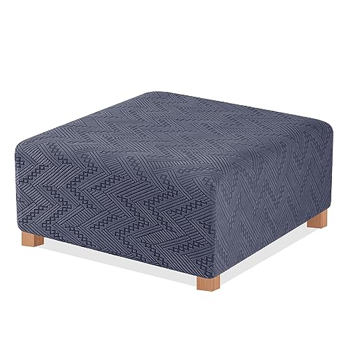 Ruaozz Ottoman Covers Slipcover Rectangle Footrest Stool Cover Ottoman Slipcovers Storage Stool Ottoman Cover Soft Stretch Jacquard Washable with Elastic Straps Bottom(Large, Grey