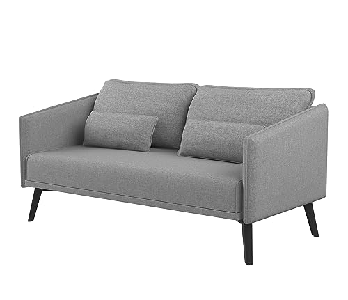 Lonkwa Loveseat Couch Sofa 59", Upholstered Couches for Living Room, Modern Fabric Love Seat, Mid Century 2 Seate Small Sofa with 2 Pillows - Small Space Office Bedroom Apartment, Light Grey