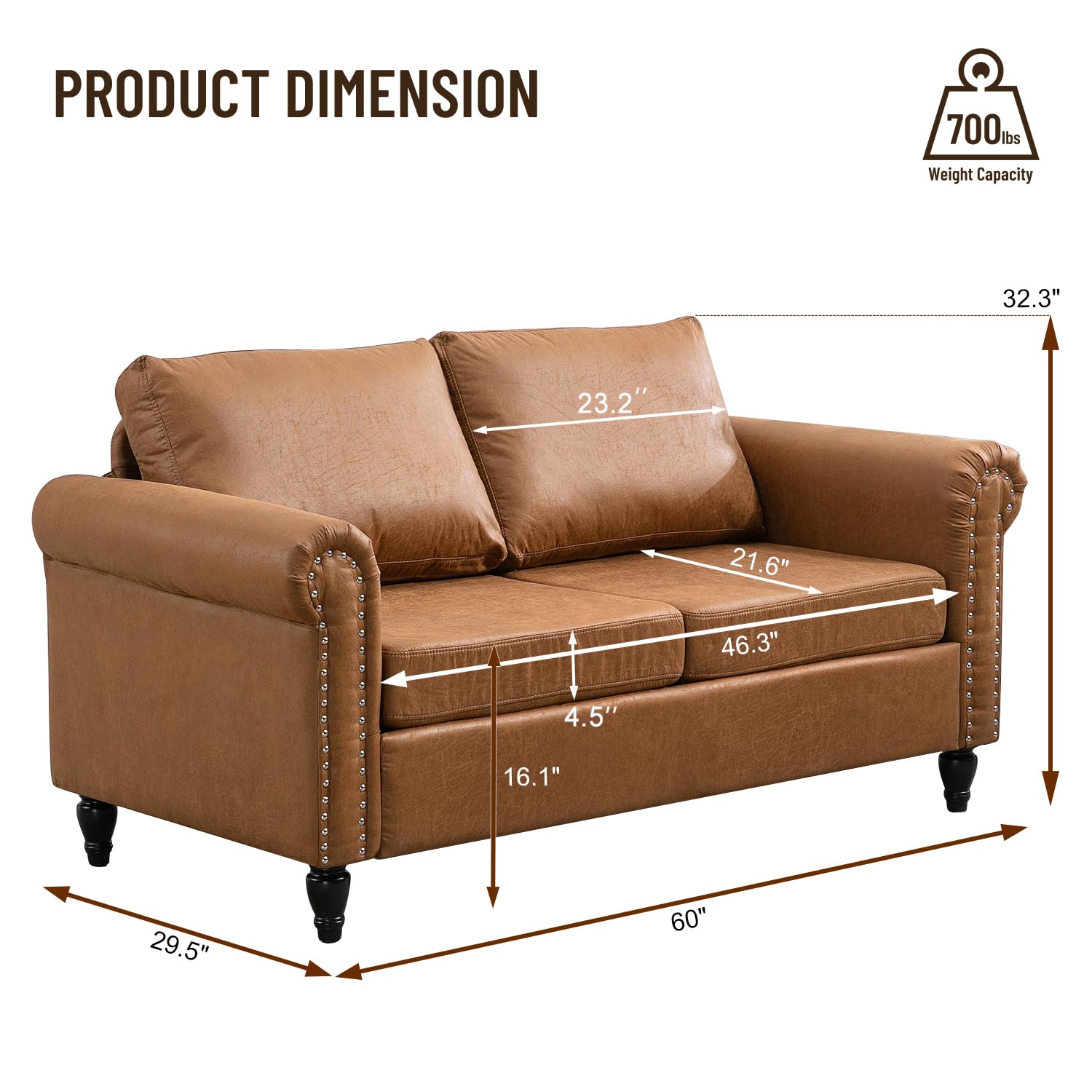J.C.UP 60’’ Loveseat Sofa Couch,Love Seat for Small Spaces, Upholstered 2 Seat Sofa Couches, Small Sofas with Solid Wood Legs Suitable for Living Room, Bedroom, Apartment