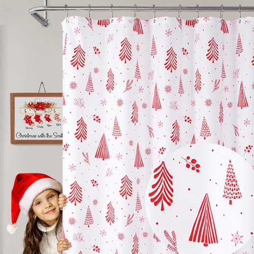CAROMIO Christmas Shower Curtain, Floral Shower Curtains for Bathroom, Christmas Decorations Fabric Curtains, Water Resistant, Machine Washable (White, 72x72 Inches)
