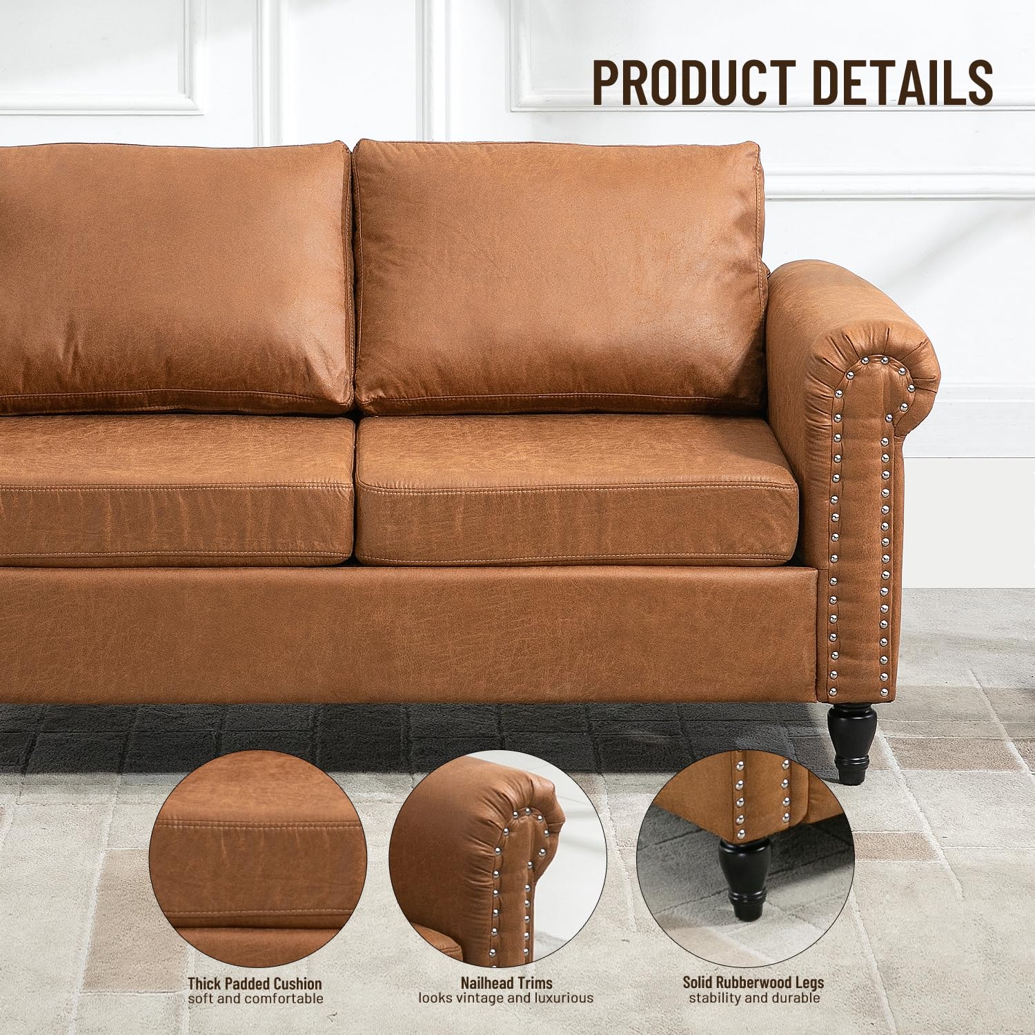 J.C.UP 60’’ Loveseat Sofa Couch,Love Seat for Small Spaces, Upholstered 2 Seat Sofa Couches, Small Sofas with Solid Wood Legs Suitable for Living Room, Bedroom, Apartment