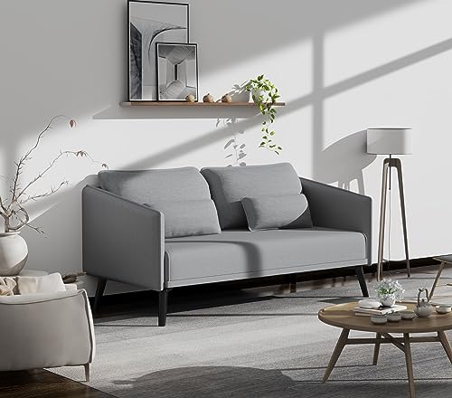 Lonkwa Loveseat Couch Sofa 59", Upholstered Couches for Living Room, Modern Fabric Love Seat, Mid Century 2 Seate Small Sofa with 2 Pillows - Small Space Office Bedroom Apartment, Light Grey