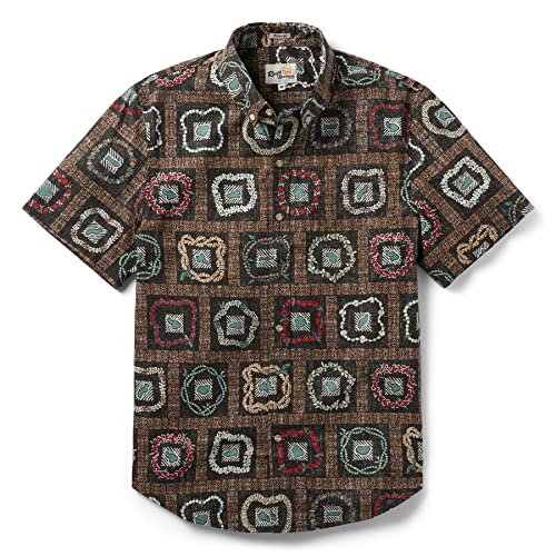 Reyn Spooner Island Lei Tailored Button Front Hawaiian Aloha Shirt, Black, XL