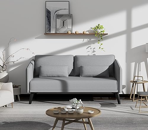 Lonkwa Loveseat Couch Sofa 59", Upholstered Couches for Living Room, Modern Fabric Love Seat, Mid Century 2 Seate Small Sofa with 2 Pillows - Small Space Office Bedroom Apartment, Light Grey