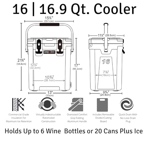 CAMP-ZERO 16L Tall Cooler/Ice Chest with 2 Molded-in Cup Holders & Folding Aluminum Handle | Thick Walled, Freezer Grade Cooler with Secure Locking System & Removable Divider (Mint Green)
