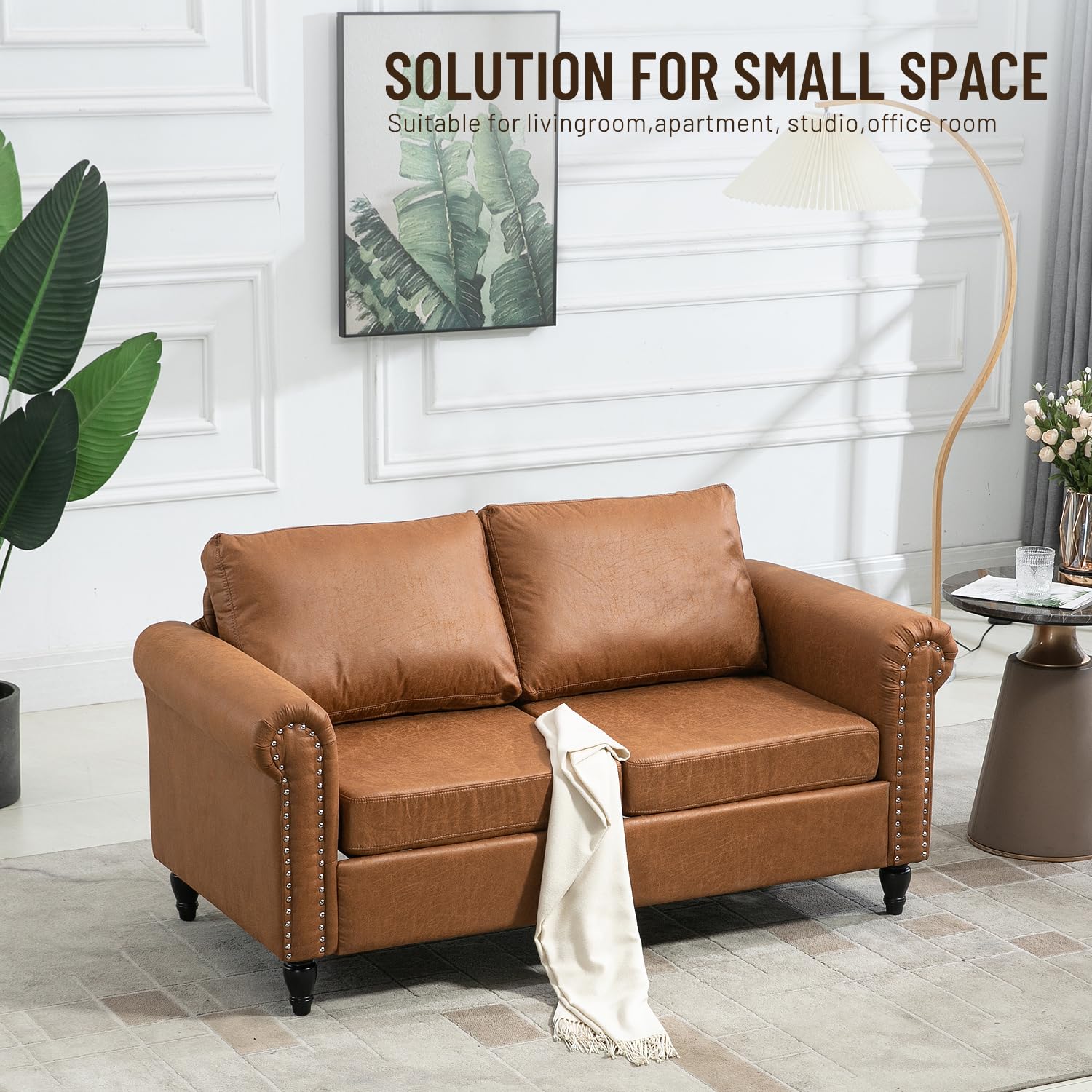 J.C.UP 60’’ Loveseat Sofa Couch,Love Seat for Small Spaces, Upholstered 2 Seat Sofa Couches, Small Sofas with Solid Wood Legs Suitable for Living Room, Bedroom, Apartment