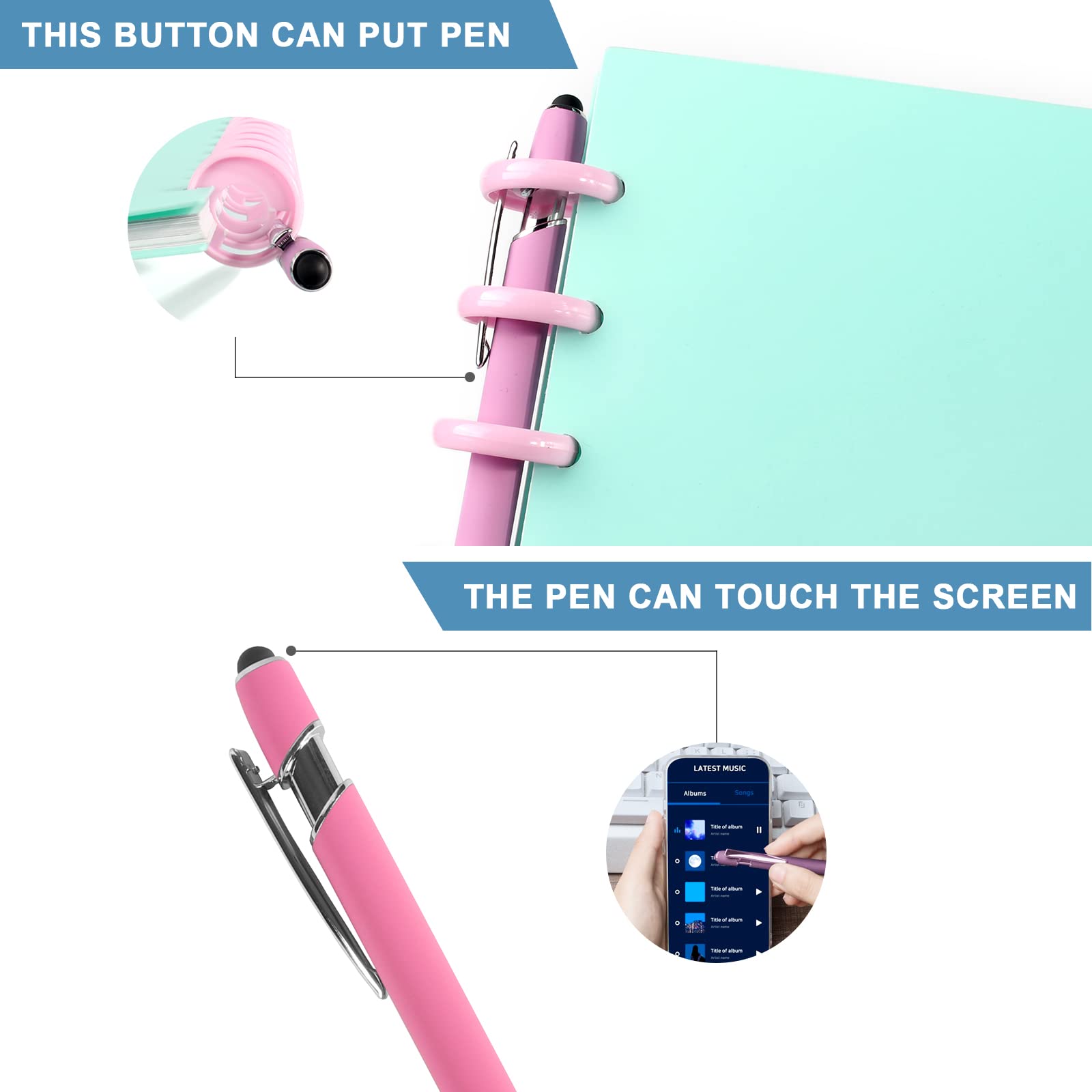 BOPOVA 6 Stylus 2-in-1 Ballpoint Pen and 6 Plastic Book Binding Trays, Stylus, Pen with Stylus, Compatible with Tablet and Smartphone,Click Pens, Ink Pen