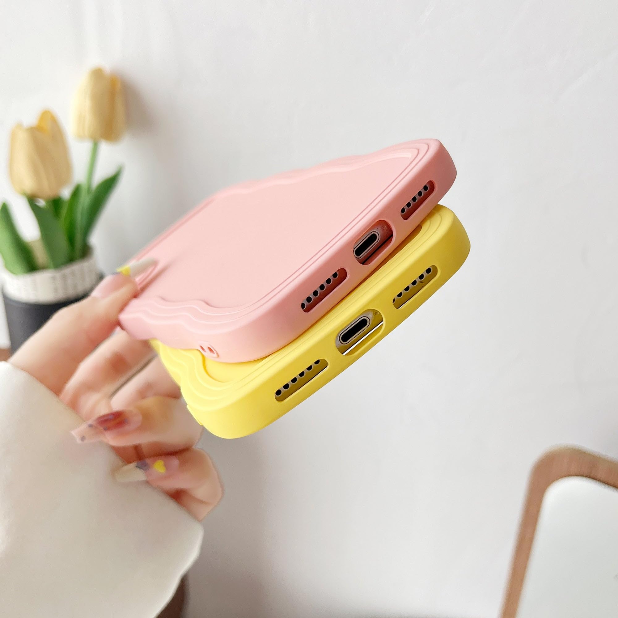 Caseative for iPhone Xr Case, Solid Color Curly Wave Frame Soft Compatible with iPhone Case (Yellow,iPhone Xr)