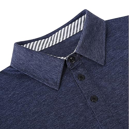 DGKaxiyaHM Men's Solid Color Breathable Golf Polo Shirts Pullover Long Sleeve Tactical Shirts Jersey Outdoor Active T-Shirts (Blue,Medium)