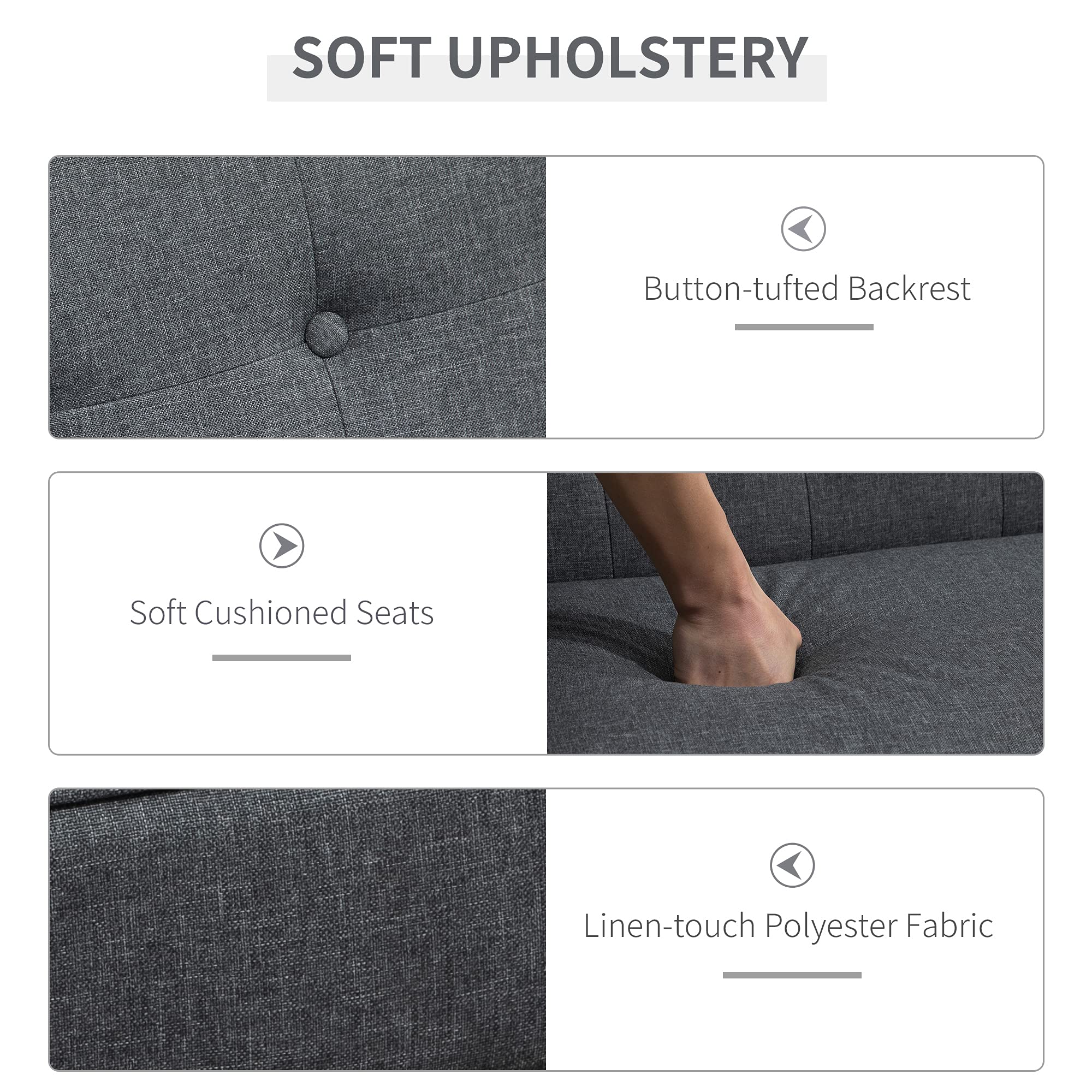 HOMCOM Modern Upholstered 2-Seat Loveseat Sofa with Linen-Touch Fabric and Rubberwood Legs, Grey