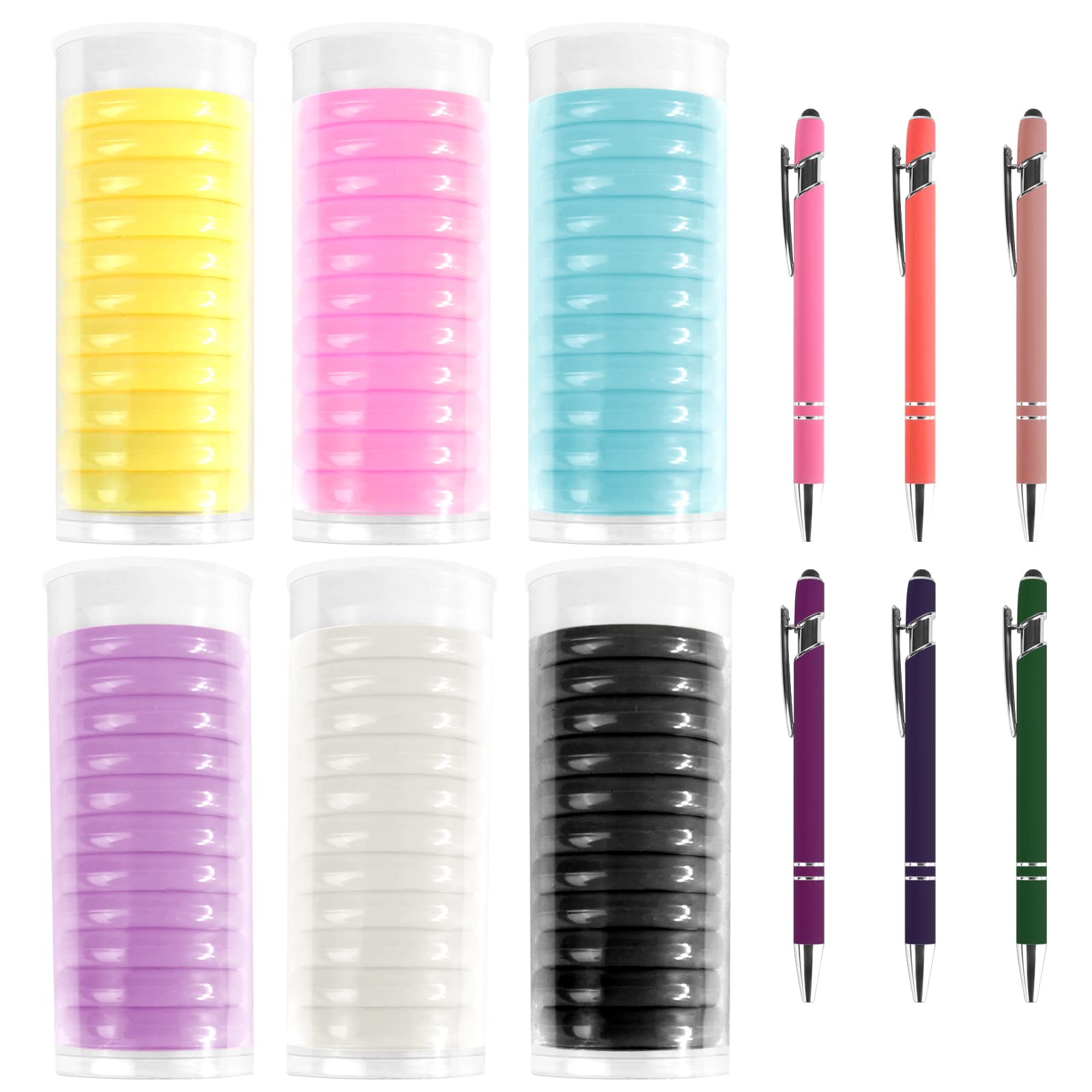 BOPOVA 6 Stylus 2-in-1 Ballpoint Pen and 6 Plastic Book Binding Trays, Stylus, Pen with Stylus, Compatible with Tablet and Smartphone,Click Pens， Ink Pen
