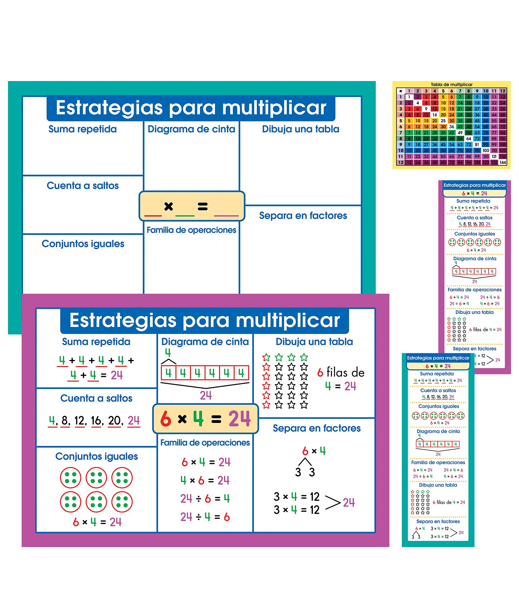 Carson Dellosa Multiplicacion Instructional SetāReference Chart, Multiplication Charts With Multiplication Facts Through 12, Strategy Reference Bookmarks, Math Skills, Spanish Edition (69 pc)