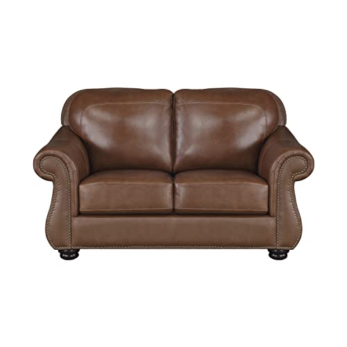 Lexicon Guthrie Leather Match Living Room Loveseat, Camel Brown