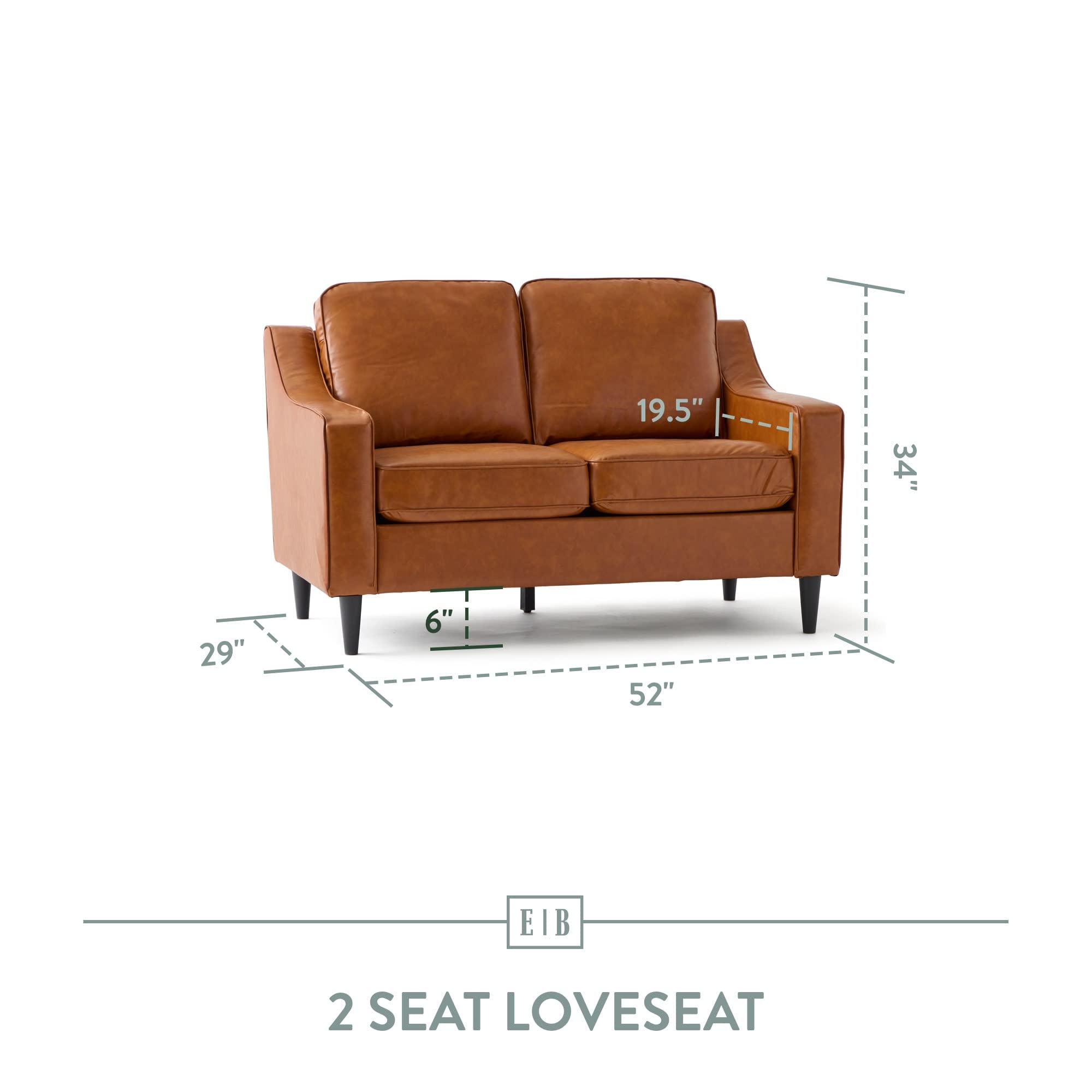 Edenbrook Jensen Upholstered - Camel Faux Leather - Furniture - Small Loveseat- Seats Two - Scoop Arm Modern Couch - Couches for Living Room
