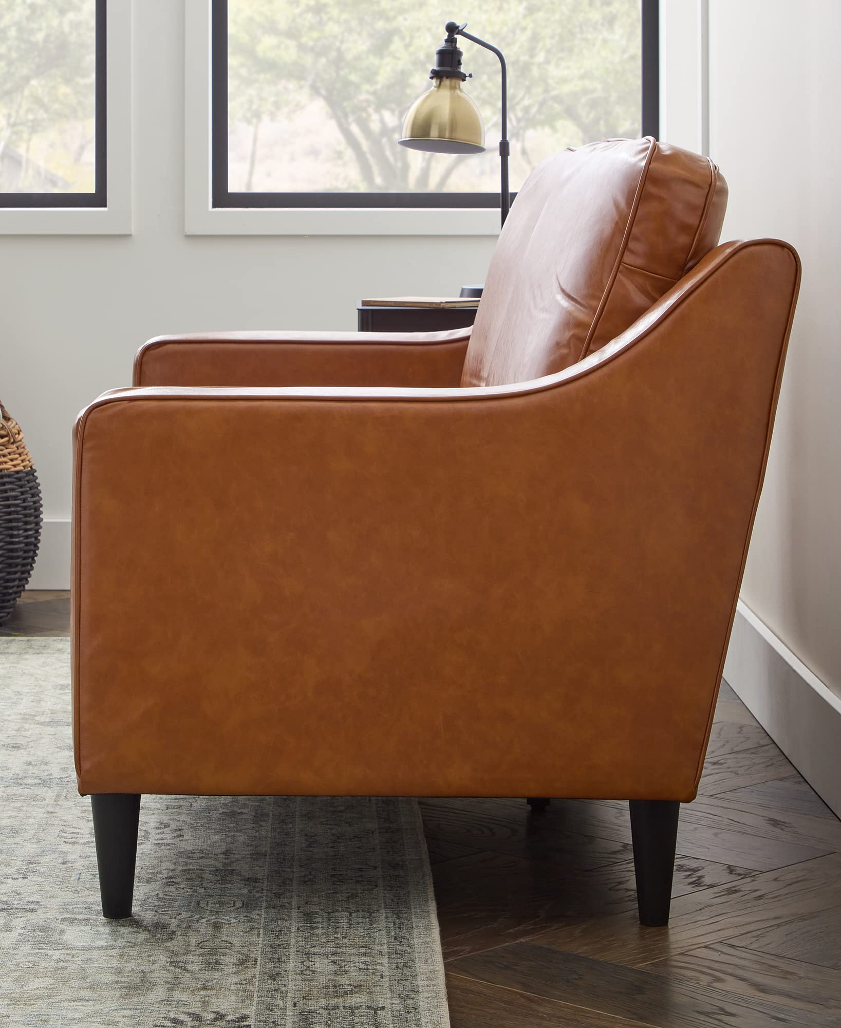 Edenbrook Jensen Upholstered - Camel Faux Leather - Furniture - Small Loveseat- Seats Two - Scoop Arm Modern Couch - Couches for Living Room
