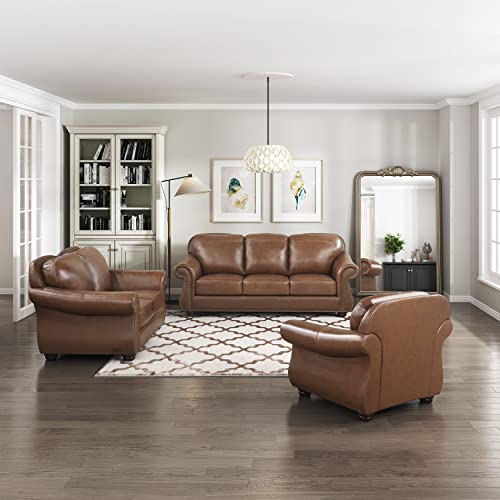 Lexicon Guthrie Leather Match Living Room Loveseat, Camel Brown