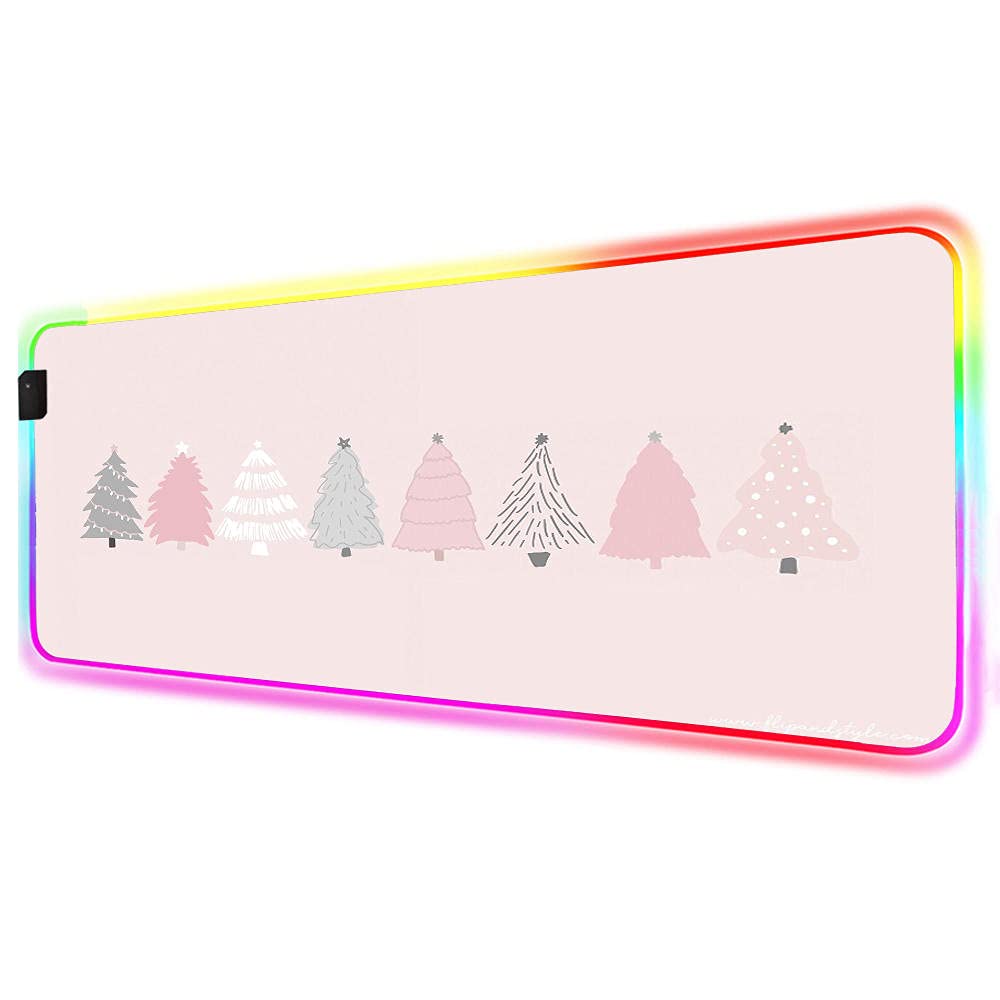 Mouse Pads Gaming Christmas Pine Tree Gift Pattern Large Pink Mouse Pad Colorful LED Backlit RGB Gaming Mouse Mat for Laptop Desktop-800x300 MM,Color B