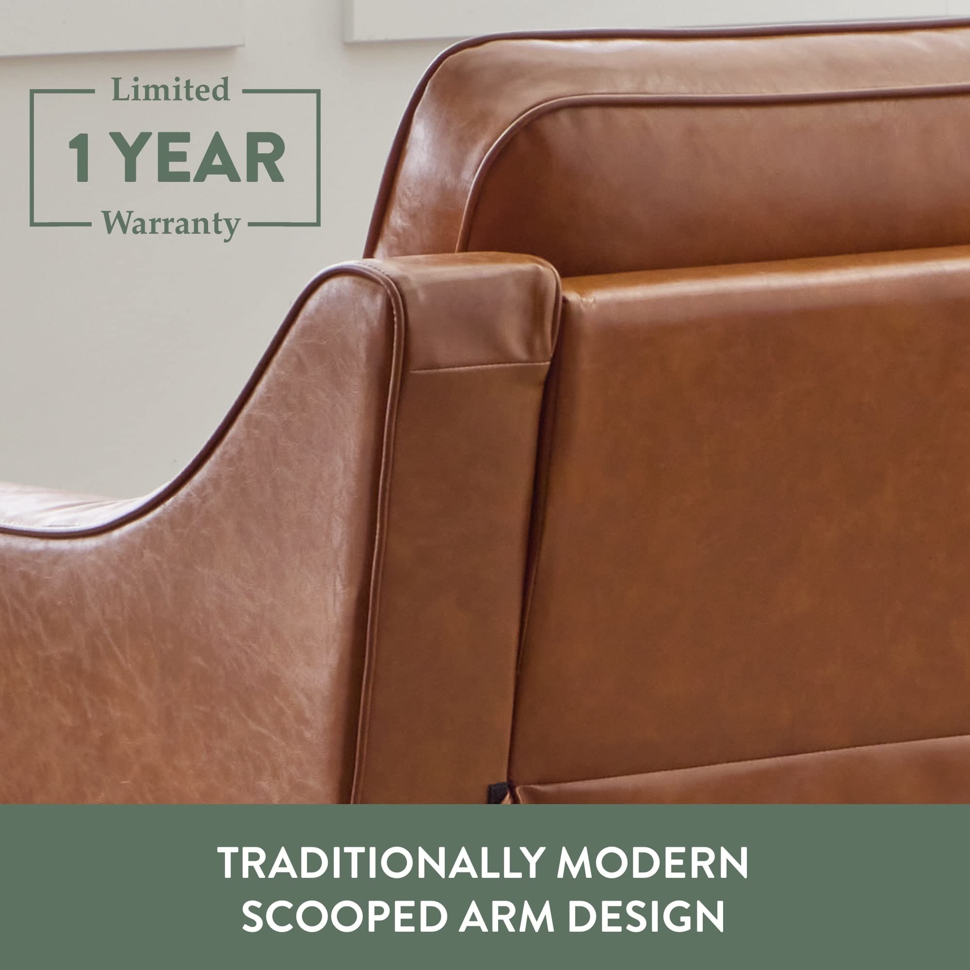 Edenbrook Jensen Upholstered - Camel Faux Leather - Furniture - Small Loveseat- Seats Two - Scoop Arm Modern Couch - Couches for Living Room