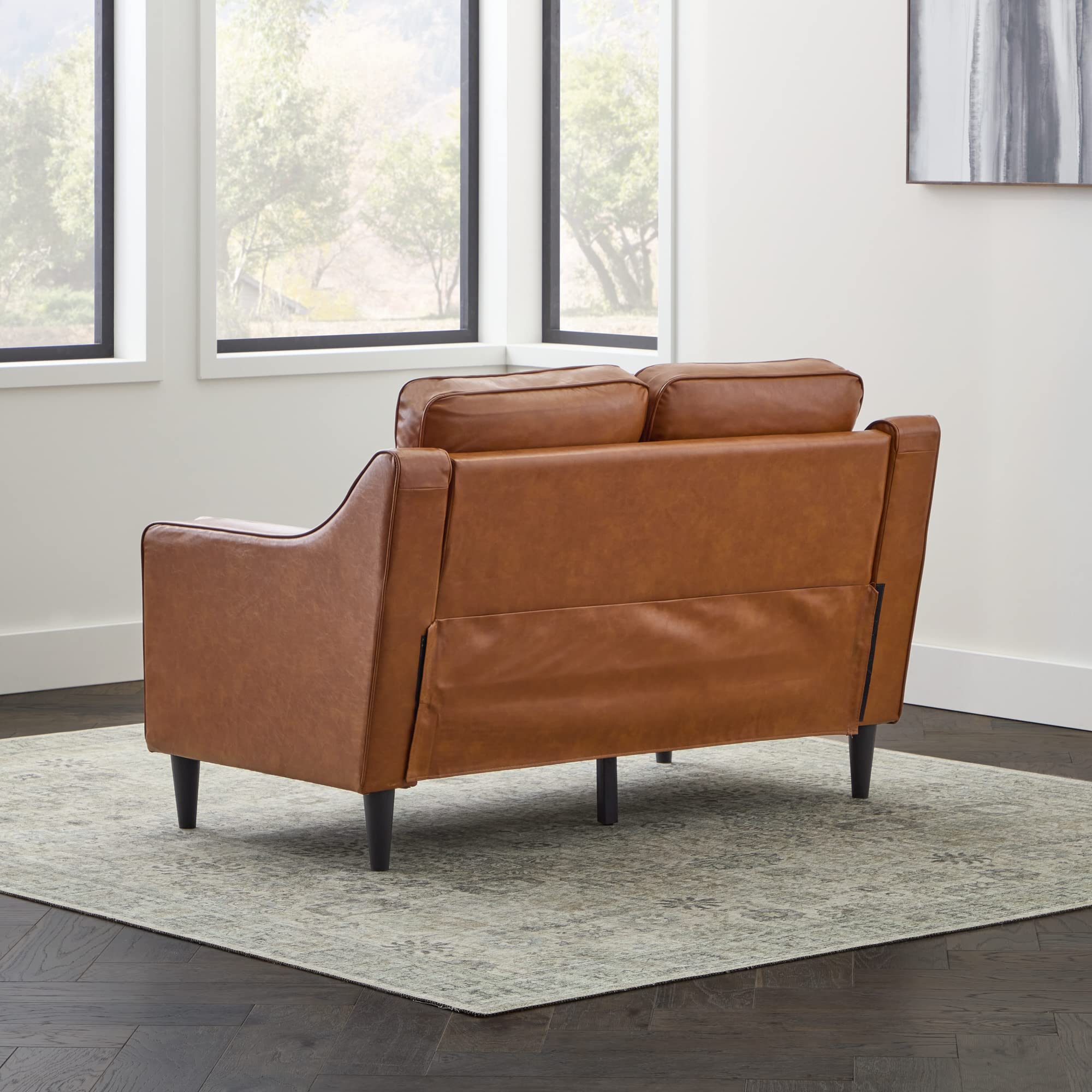 Edenbrook Jensen Upholstered - Camel Faux Leather - Furniture - Small Loveseat- Seats Two - Scoop Arm Modern Couch - Couches for Living Room