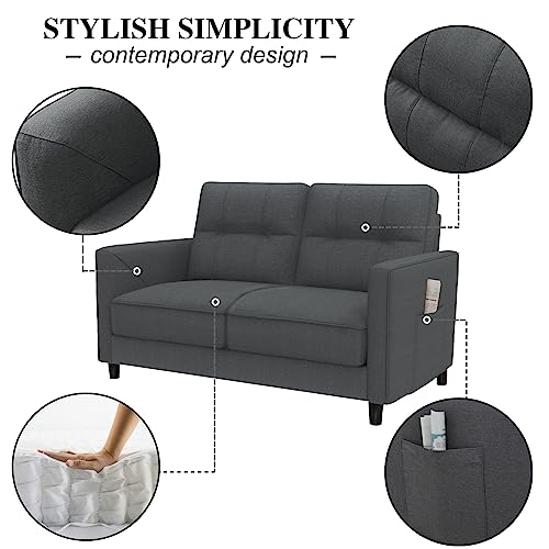 affetto 59" Loveseat Sofa for Small Spaces,Fabric Love Seats Furniture for Bedroom,Apartment,Studio,Dark Gray