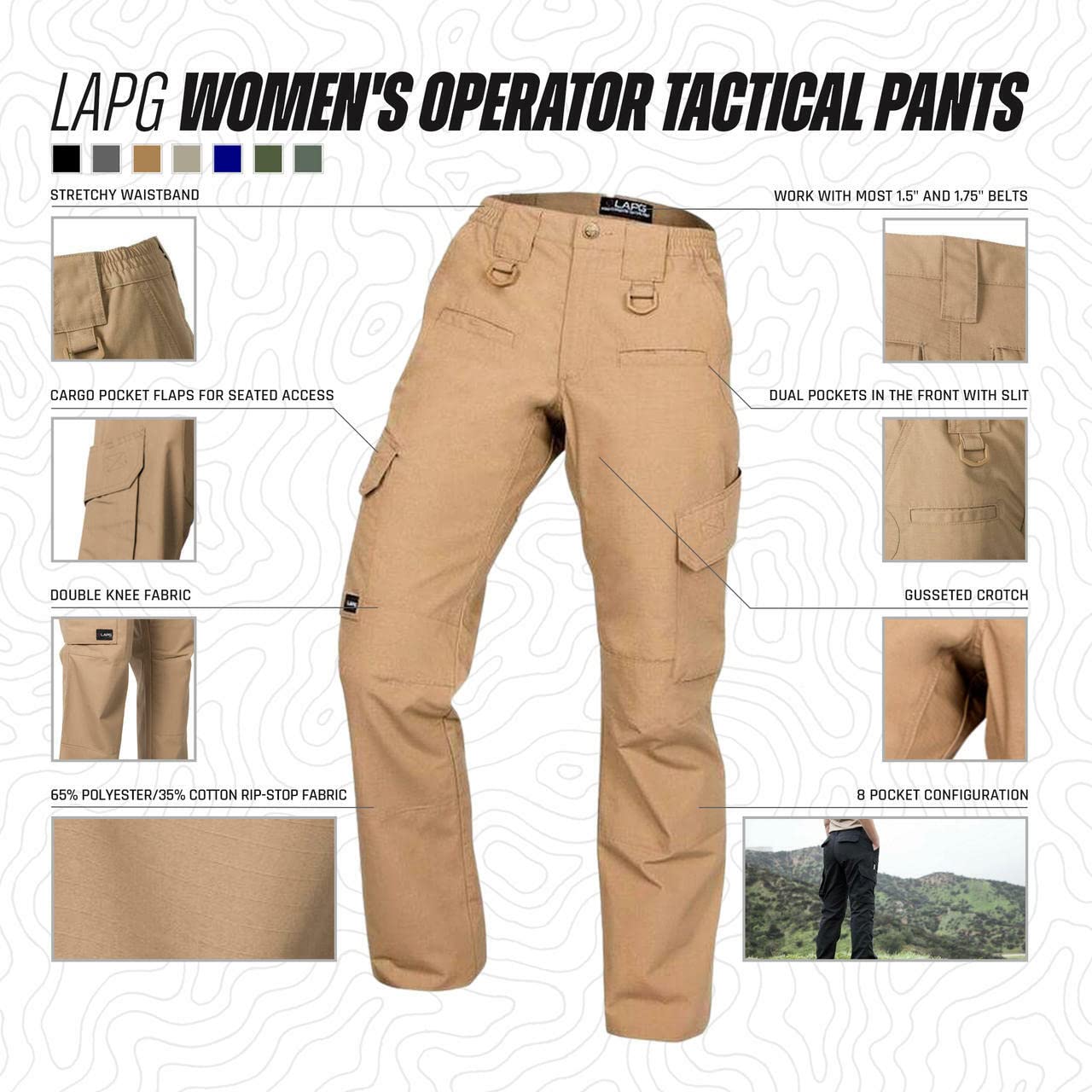 LAPG Women's Uniform Tactical Pants, Elastic Waistband, Durable Work Training Cargo Pants for Women, Navy, Size 6, Regular