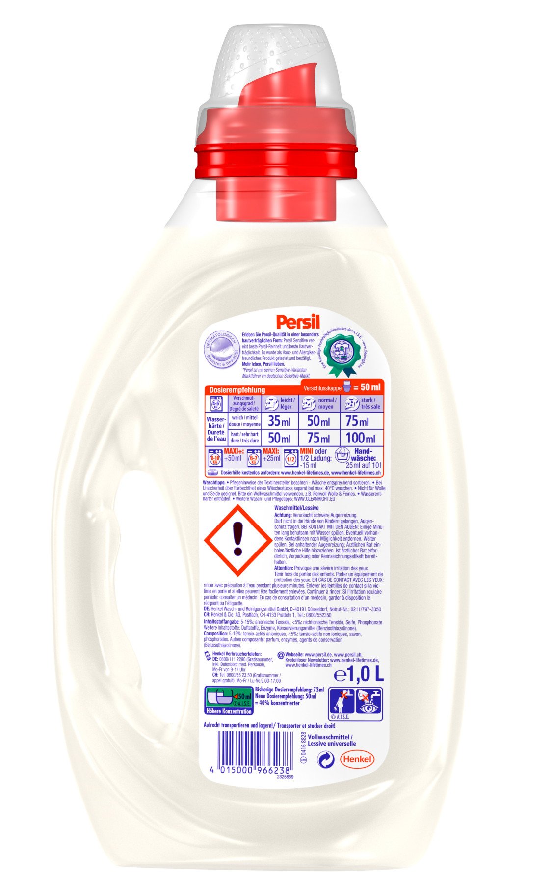 Persil Sensitive Gel Liquid Laundry Detergent - Natural Soap & Almond Milk - 40% More Concentrated, 20 Loads
